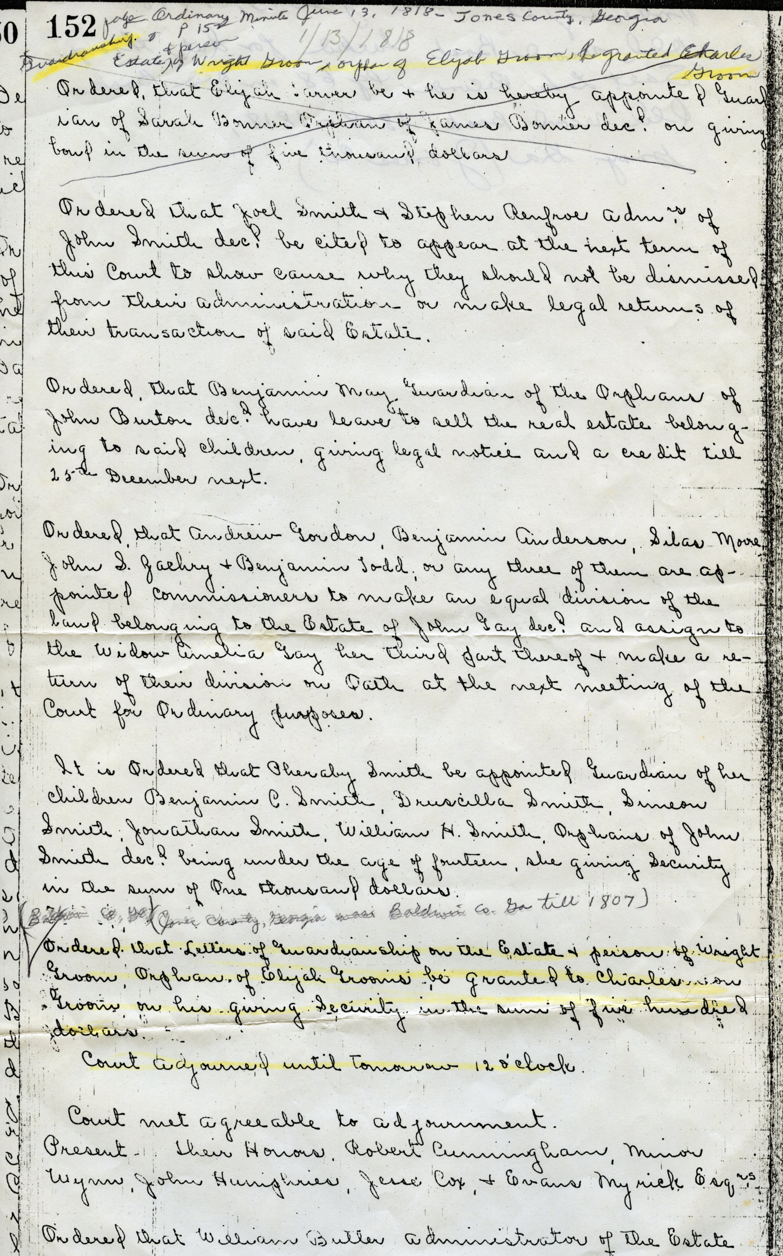 Groom-Radley Family Tree - Media - GA-jones-ordinary court-minutes-p152 ...