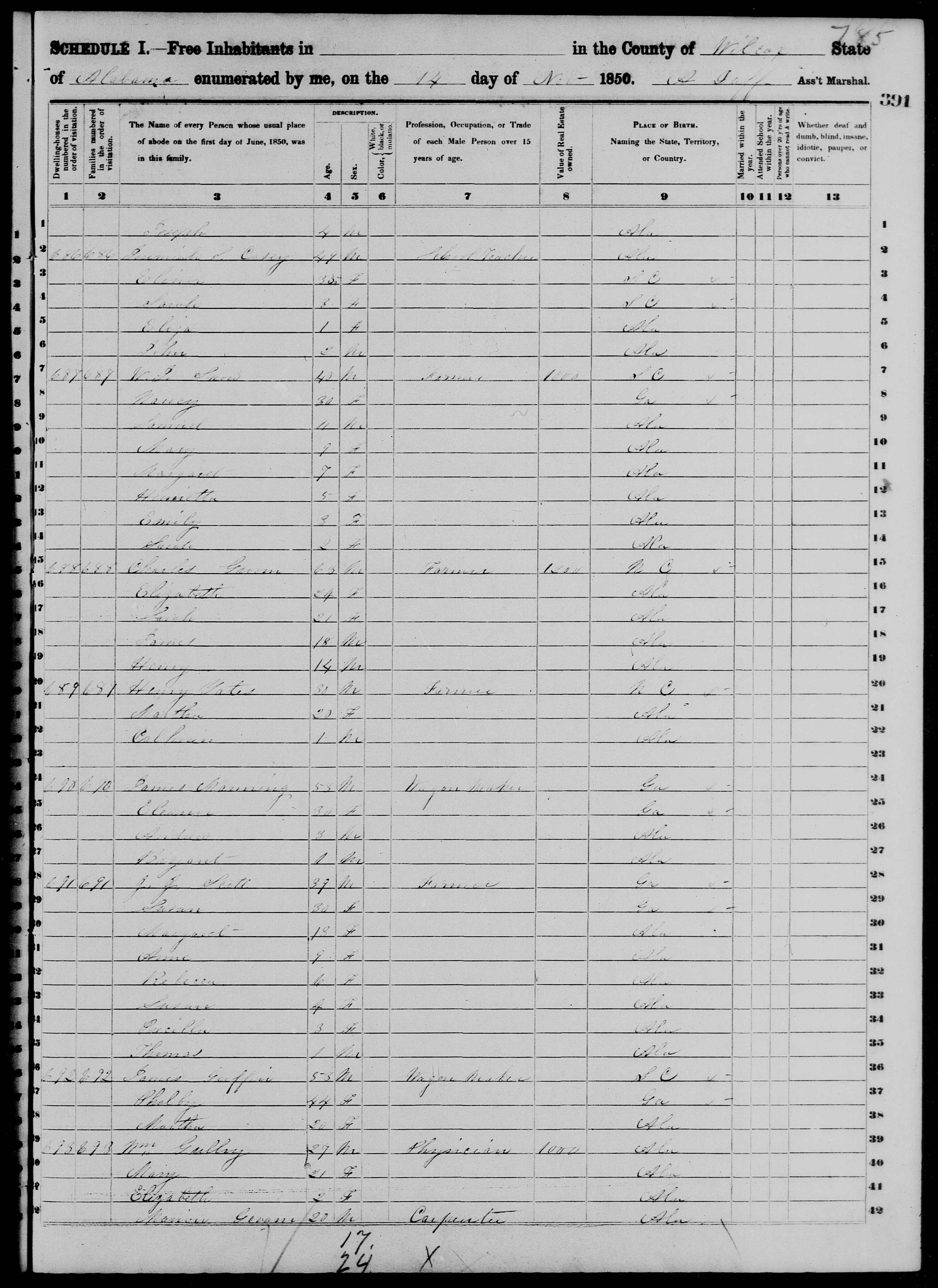 Groom-Radley Family Tree - Media - census_al_wilcox_notwp_1850_M432 ...
