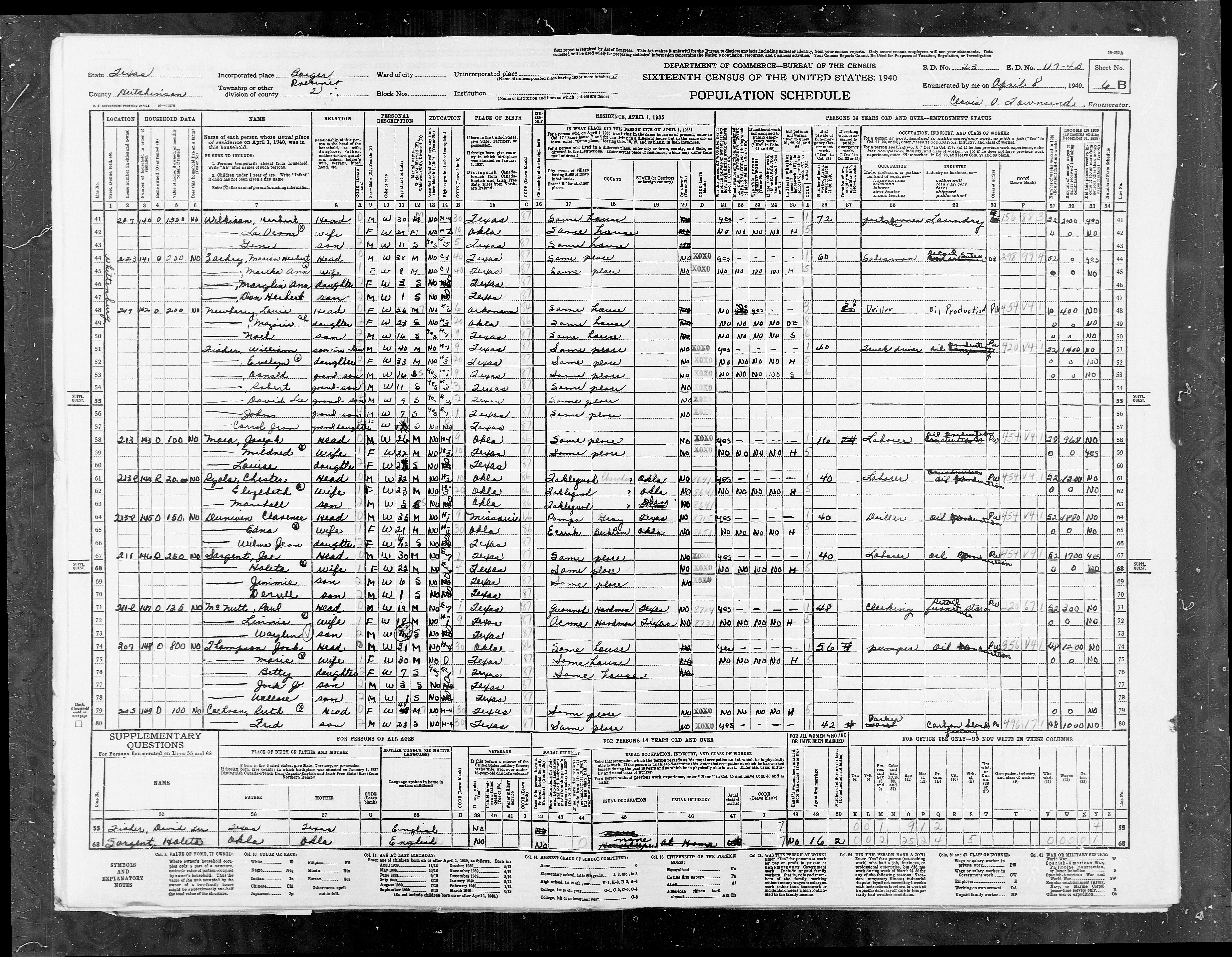Groom-Radley Family Tree - Media - Census TX Borger 1940 JP2 Roll T627 ...
