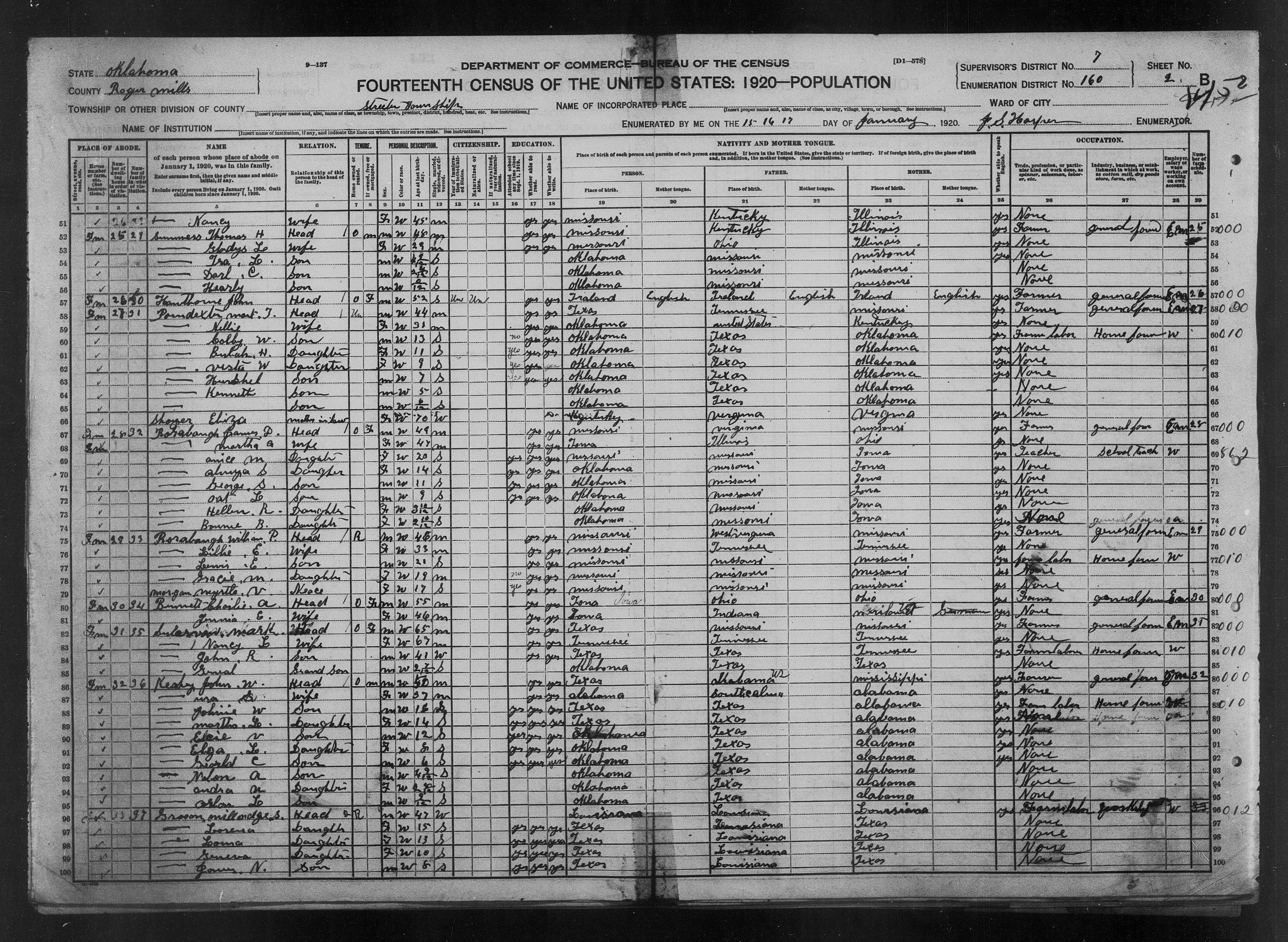 Groom-Radley Family Tree - Media - Census OK Roger Mills 1920 Streeter ...